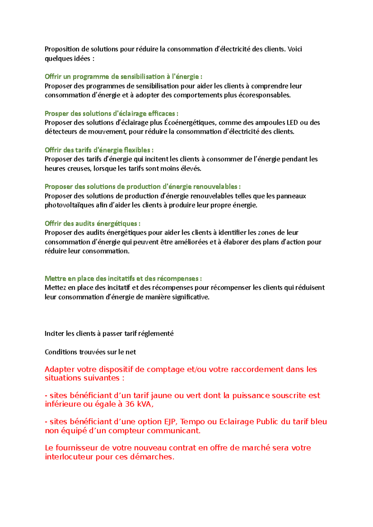 Proposition de solutions pour réduire la consommation d - Proposition ...