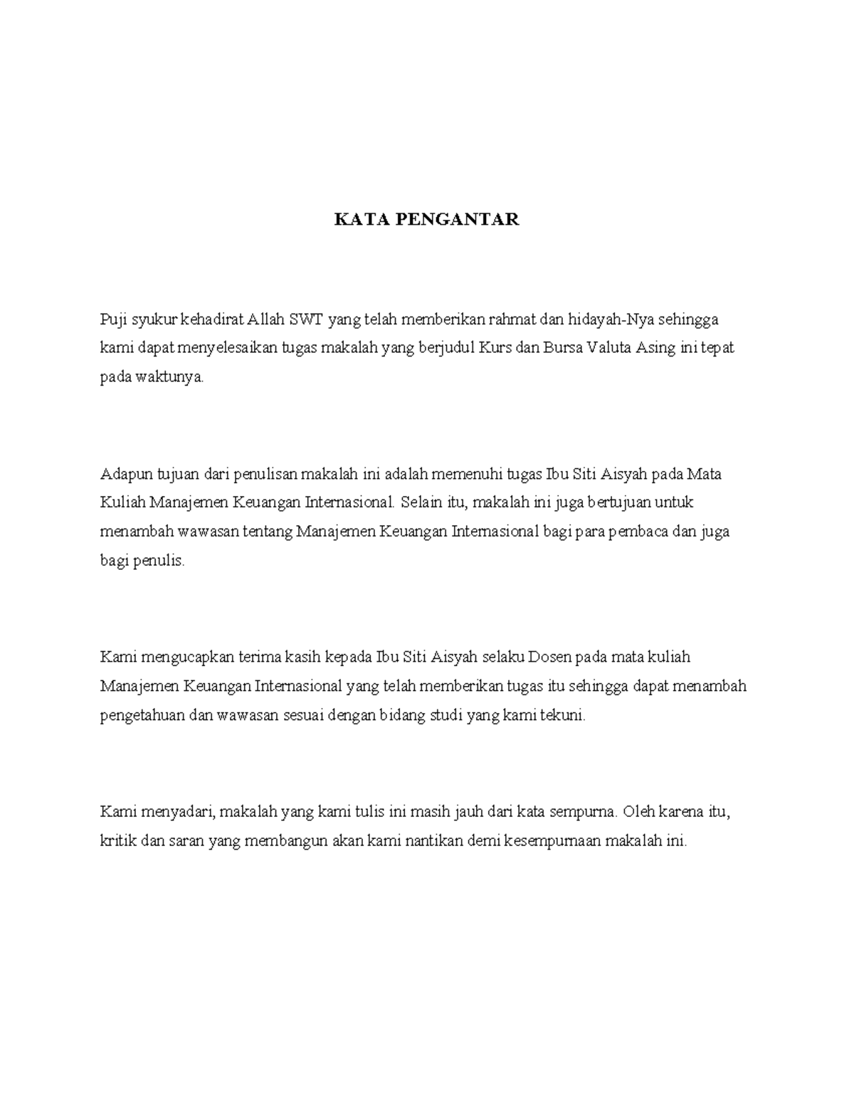 Kurs dan bursa Valas - KATA PENGANTAR Puji syukur kehadirat Allah SWT ...