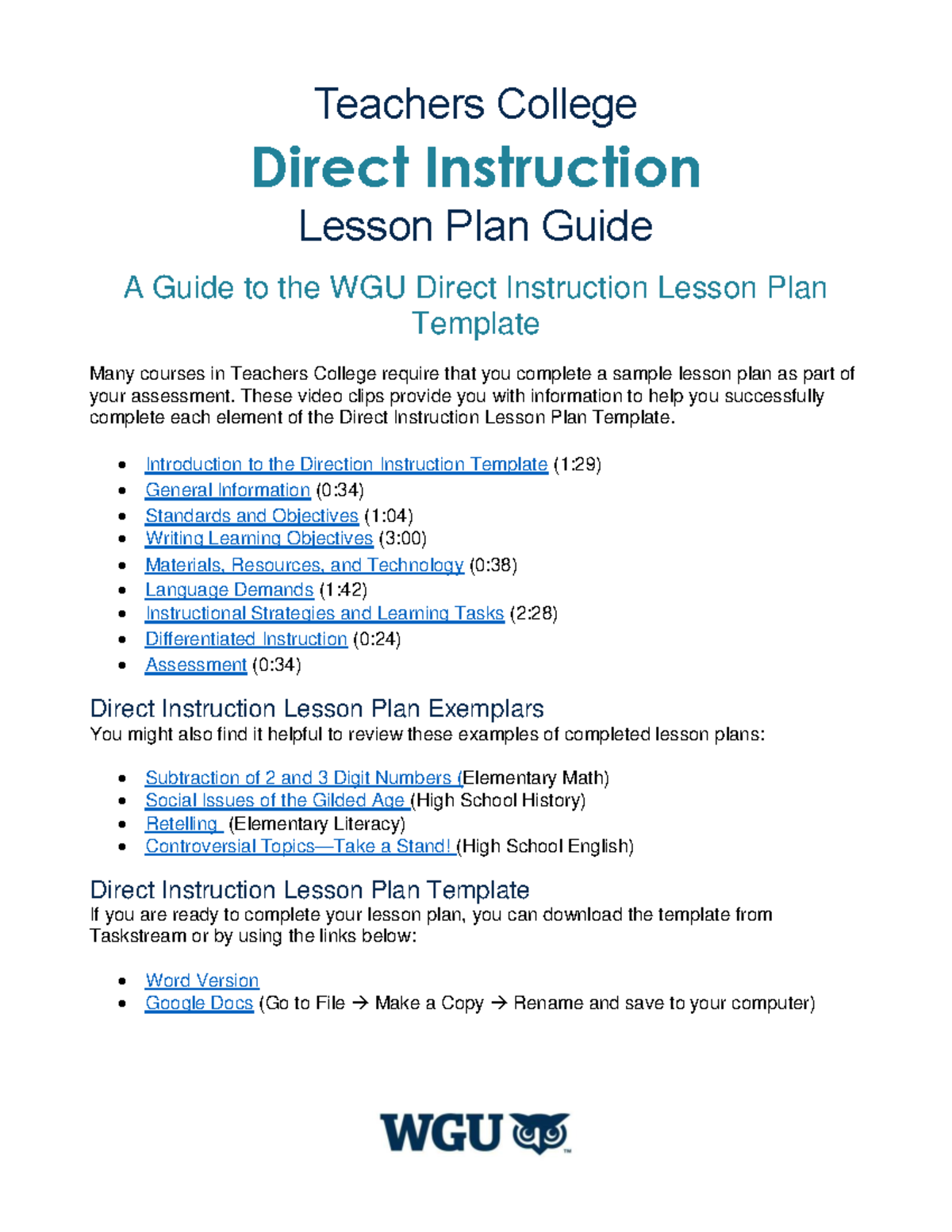 Direct Instruction Lesson Plan Guide Teachers College Direct