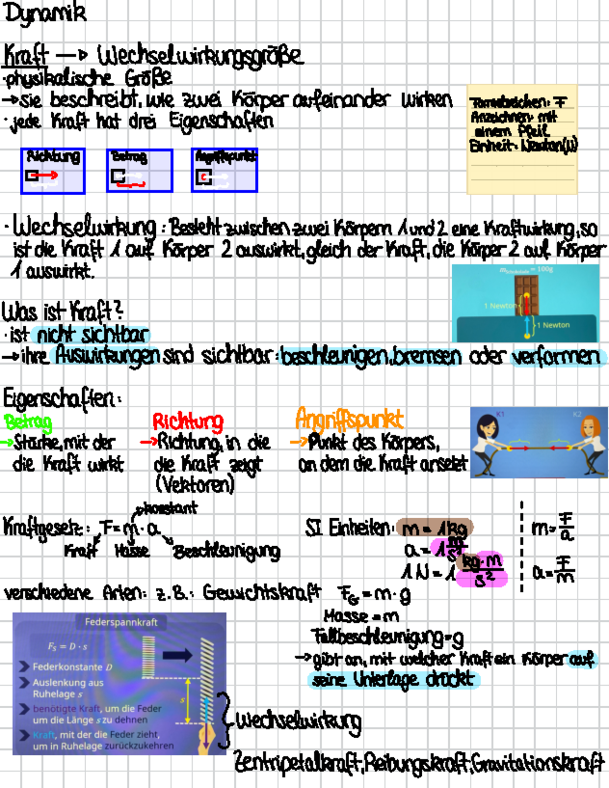Lernzettel Physik - Dynamik Kraft - Wechselwirkungsgröße ...