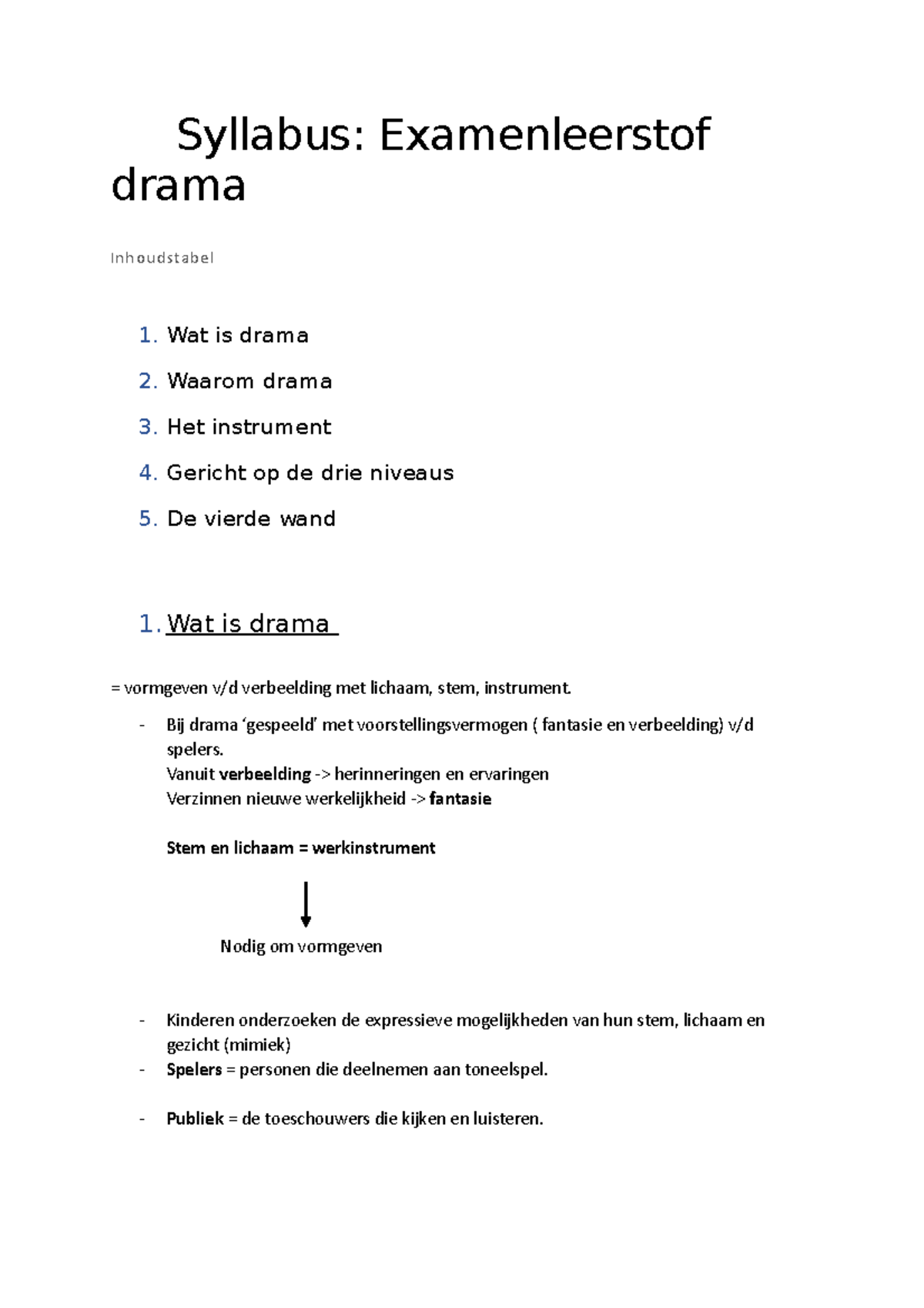Drama examen - Syllabus: Examenleerstof drama Inhoudstabel 1. Wat is ...