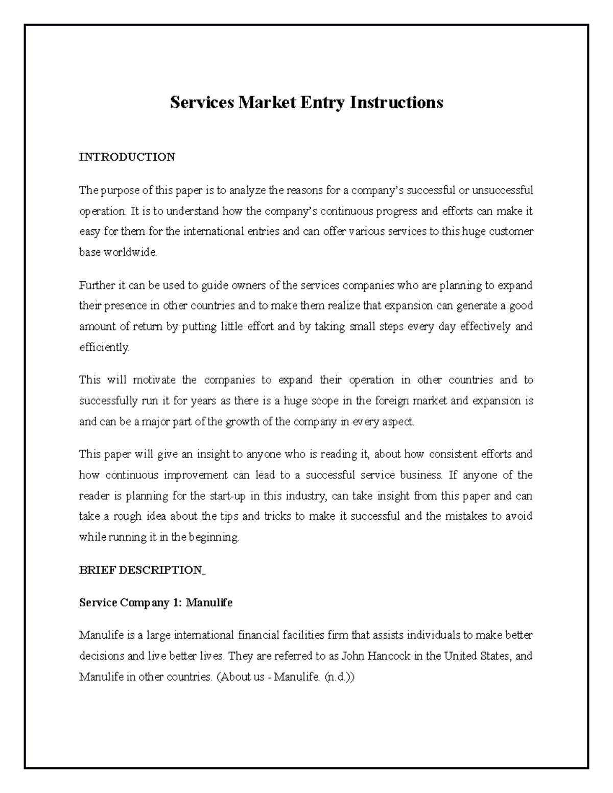 Insurance Propert- Manulife - Services Market Entry Instructions ...