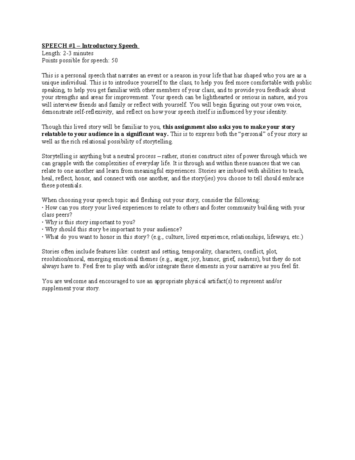 Introductory Speech Guidelines - SPEECH #1 – Introductory Speech Length ...