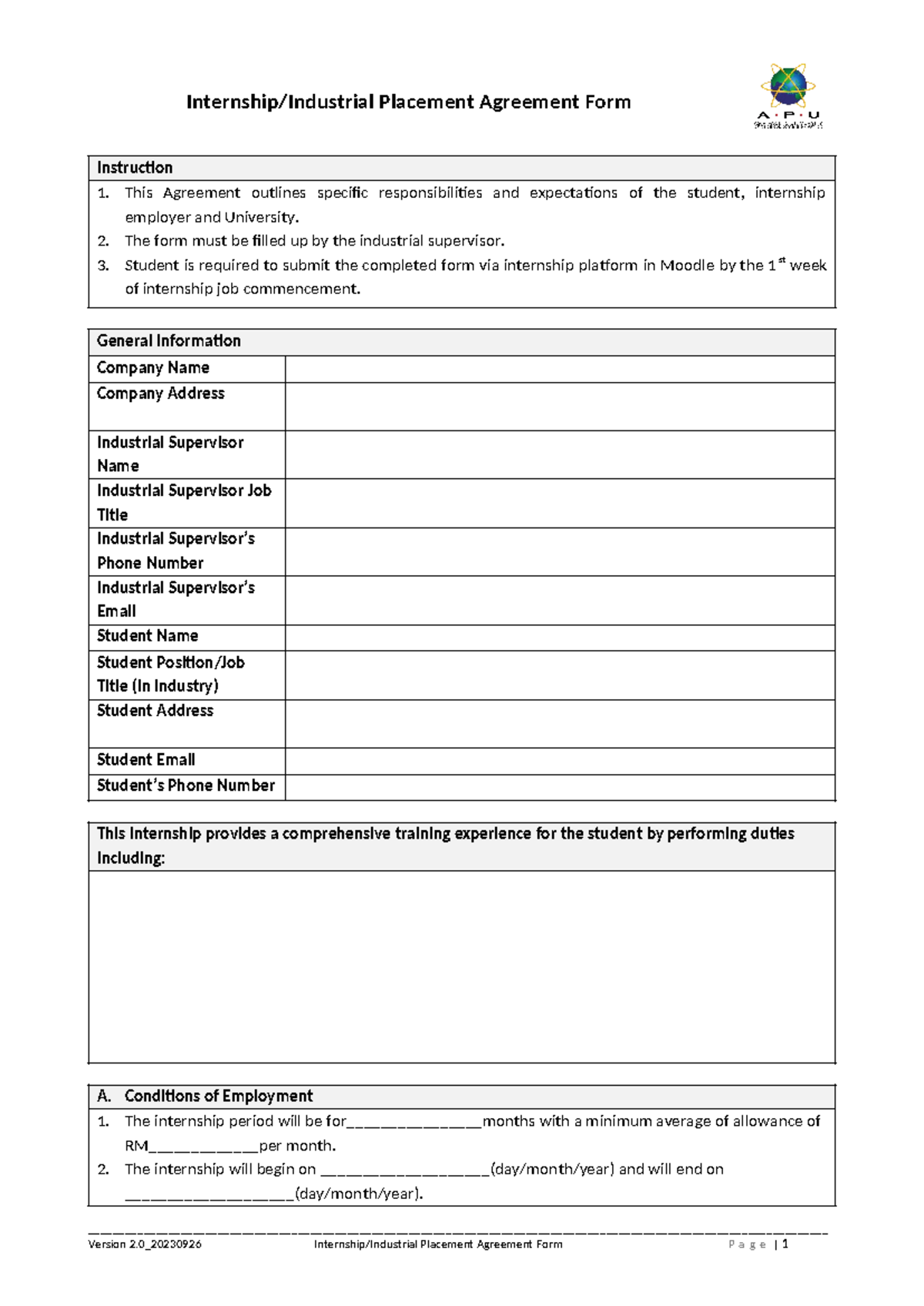 01-4 Internship Placement Agreement Form Version 2 - Internship ...