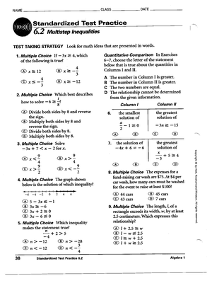 Chapter 4 test - algebra quizzes and answers - CLASS mi Chapter Test ...