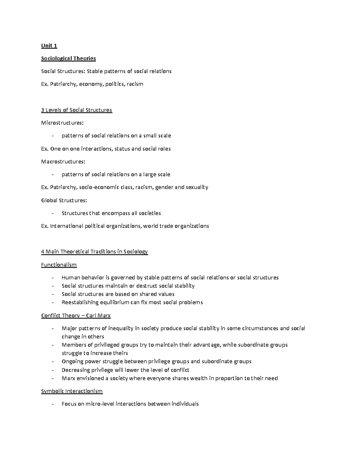 Soc 2 Unit 1 Notes-2 - study notes - Unit 1 Sociological Theories ...