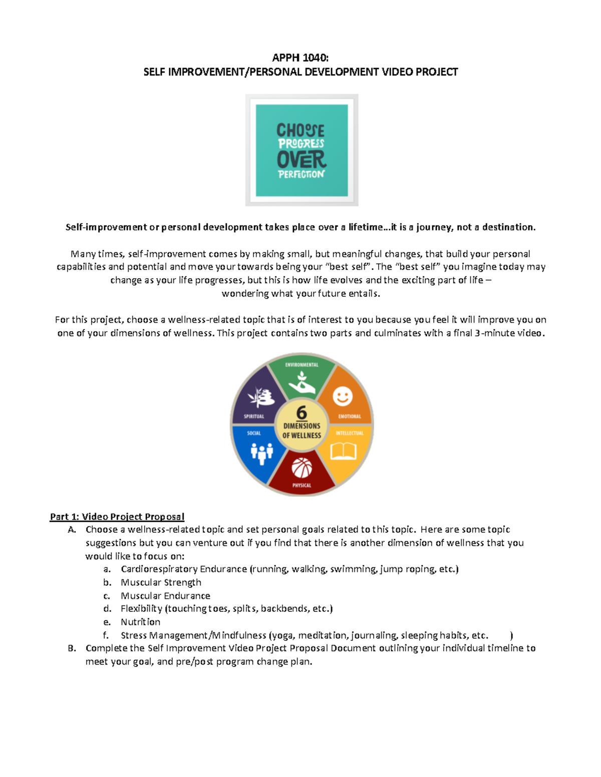 APPH 1040 Self Improvement Video Project Instructions - APPH 10 40 ...
