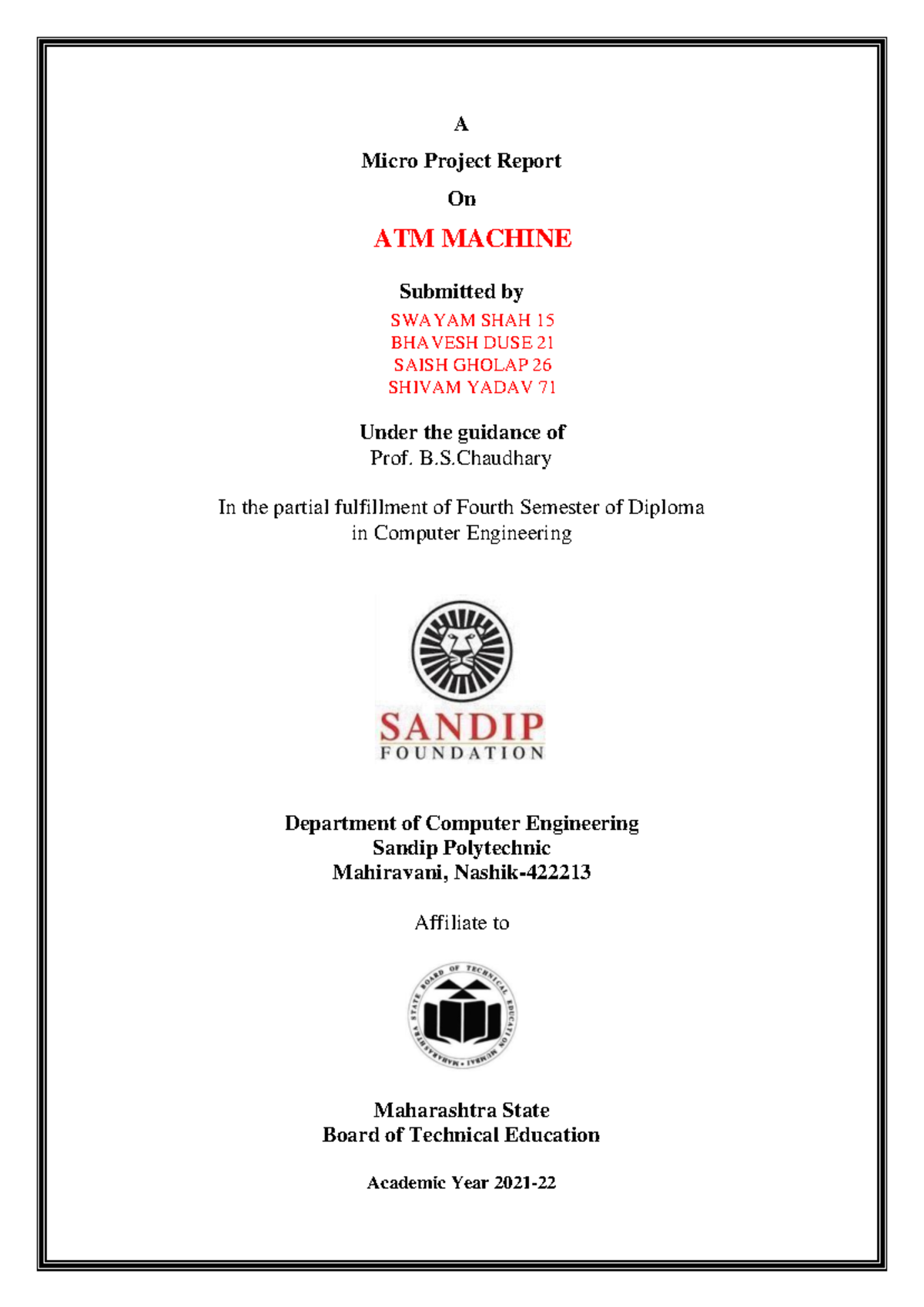 JPR Micro projet format 556 - A Micro Project Report On ATM MACHINE ...