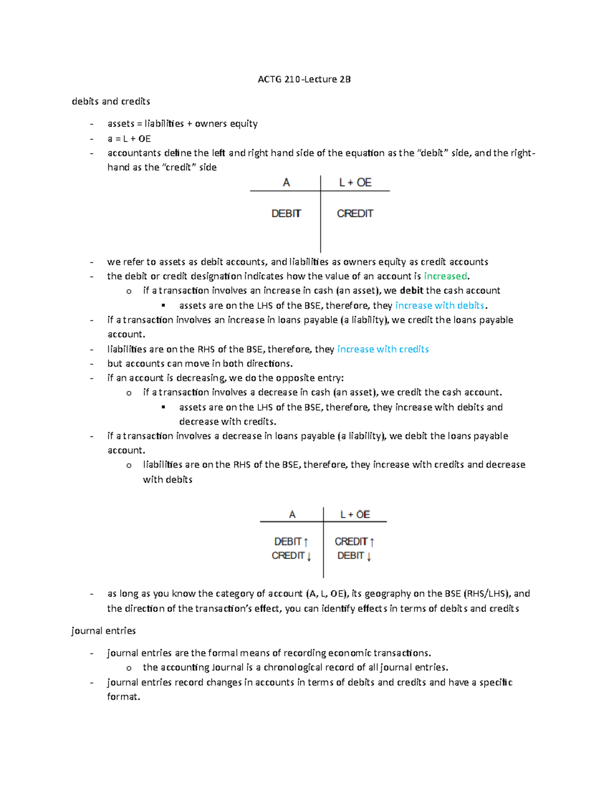 ACTG 210-Leacture 2B - Shirley Liu - ACTG 210-Lecture 2B debits and ...