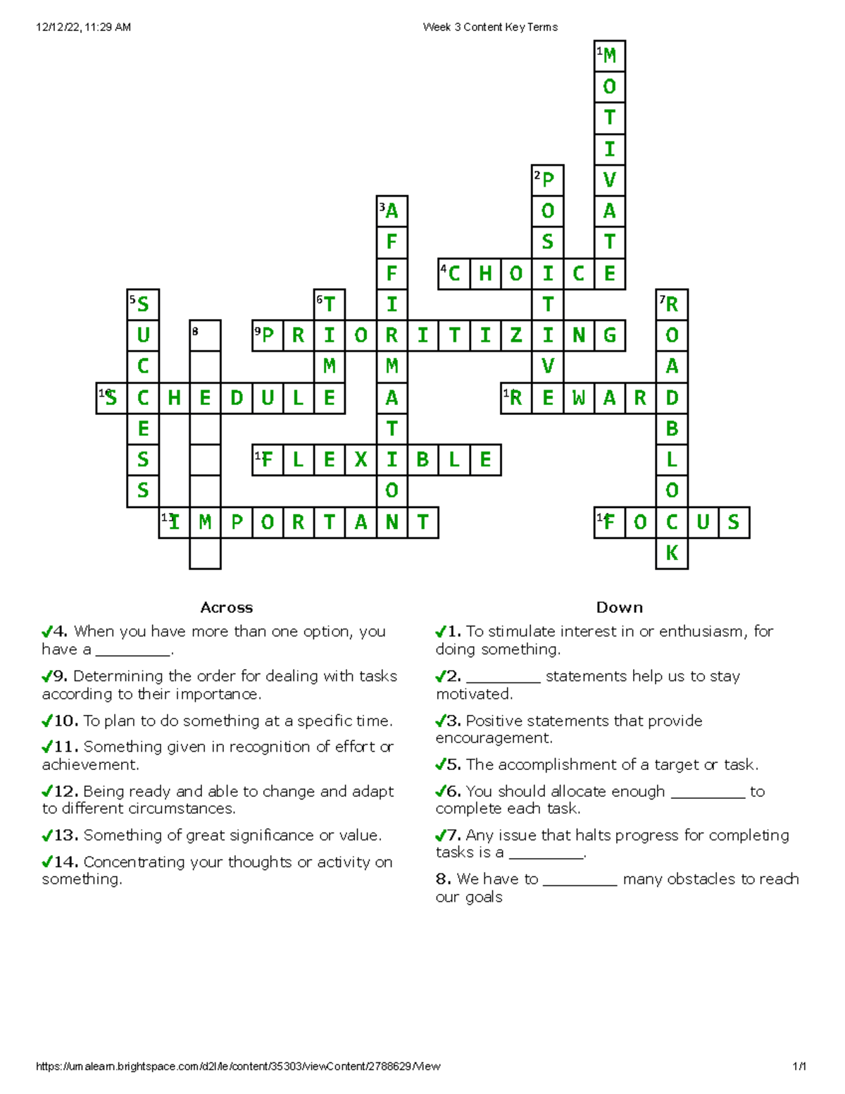 Week 3 - Educational Activities - SS1000 Crossword Puzzle - 12/12/22 ...