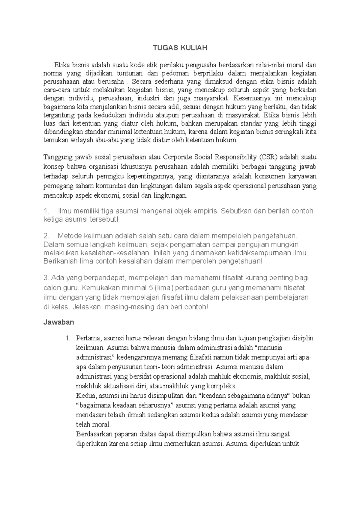 Resume Tugas Kuliah 8 - TUGAS KULIAH Etika bisnis adalah suatu kode ...