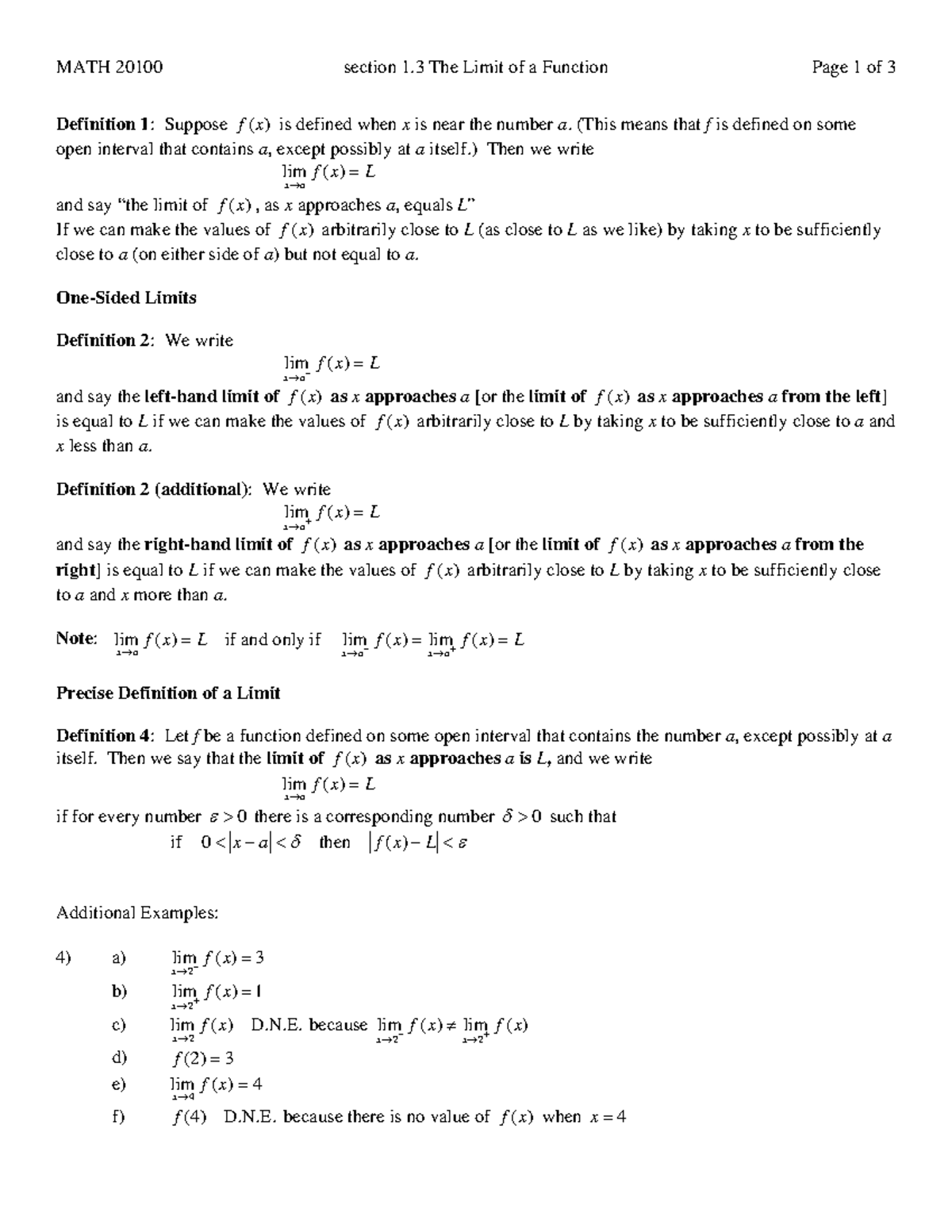Ch1sec3-examples - Examples and Summary - MATH 20100 section 1 The ...
