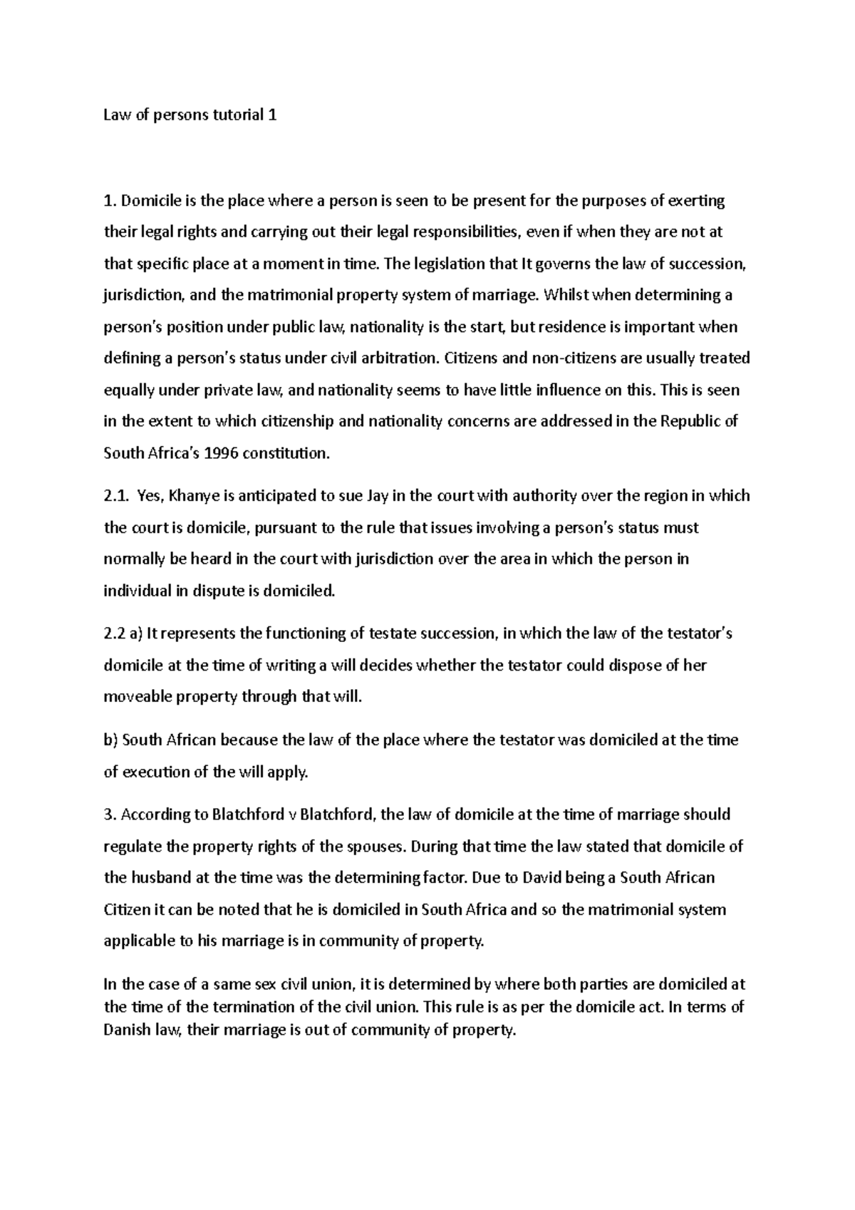 Law of persons tutorial 1 - The legislation that It governs the law of ...