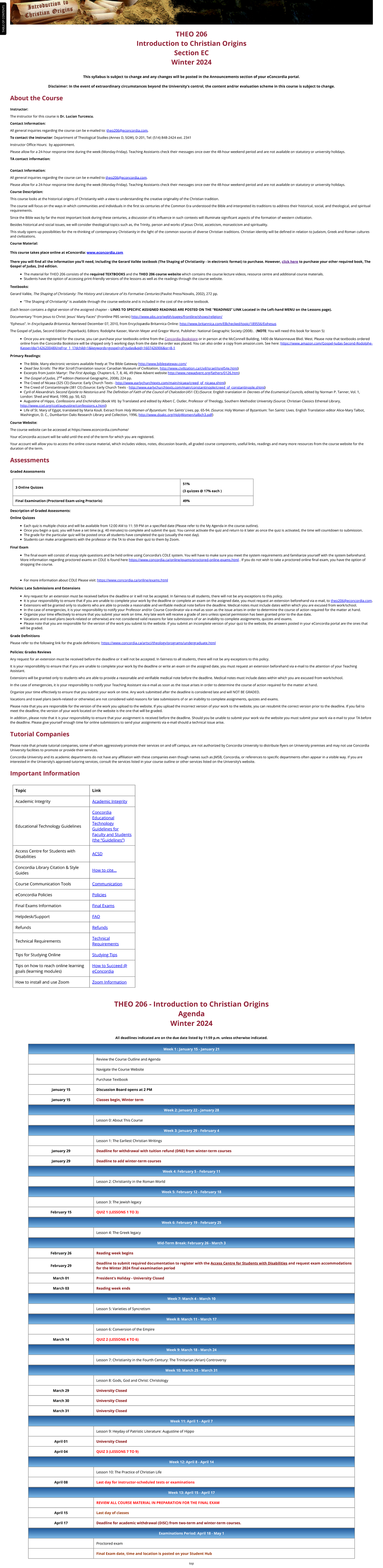 Introduction to Christian Origins - Course Outline - THEO 206 ...