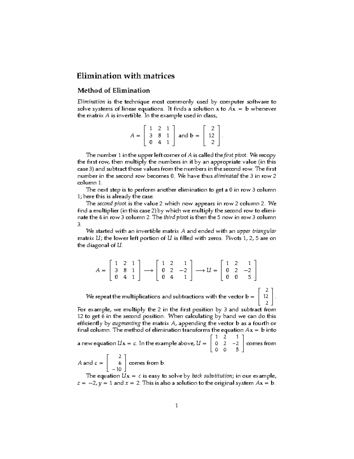 2-Elimination with Matrices - Elimination with matrices Method of ...