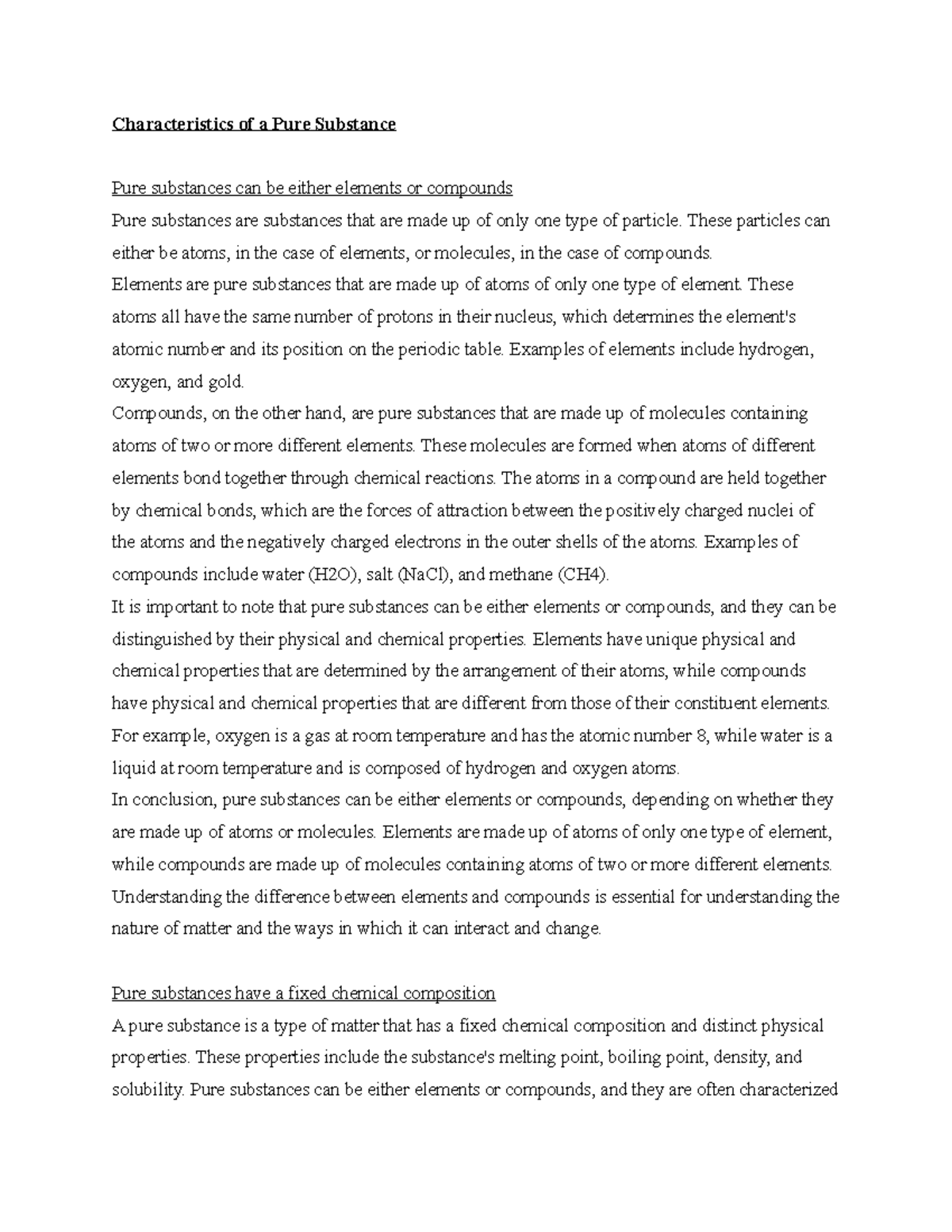 Characteristics of a Pure Substance - These particles can either be ...