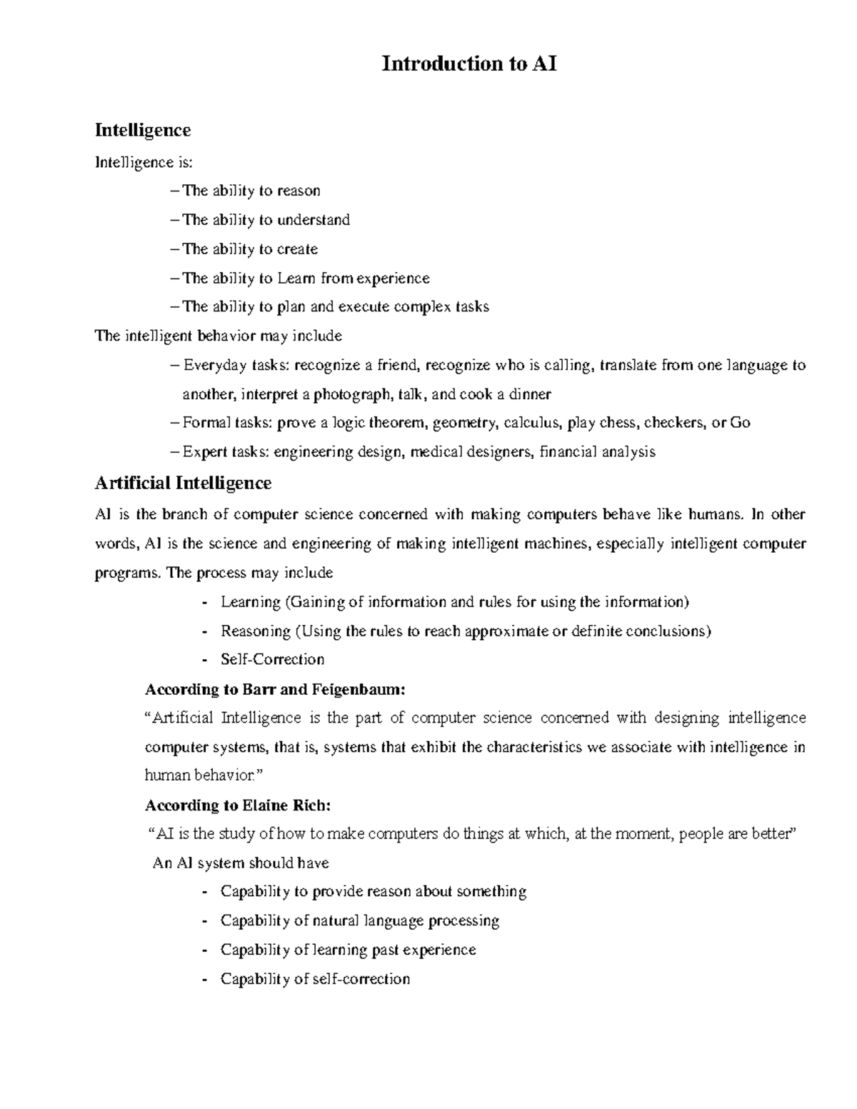 1. Introduction to AI - notes - Introduction to AI Intelligence ...