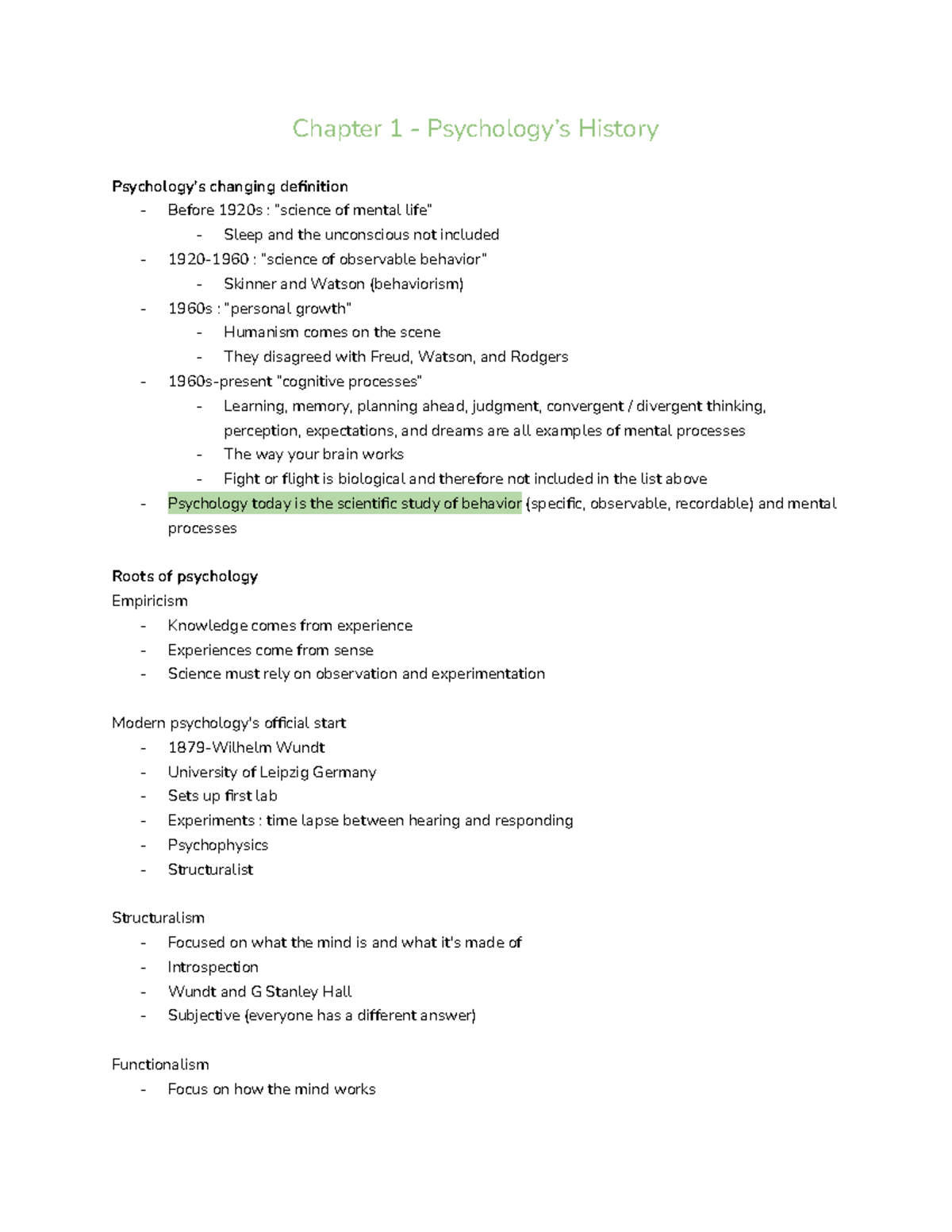 Psychology’s History - Chapter 1 - Psychology’s History Psychology's ...