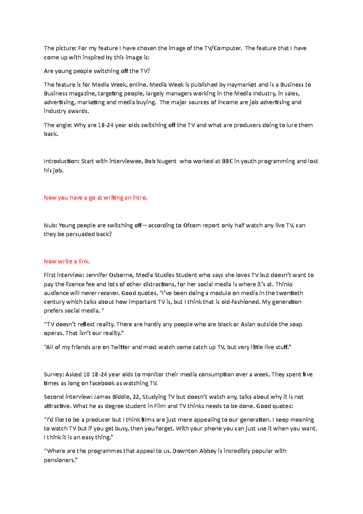 Sample feature plan - The picture: For my feature I have chosen the ...