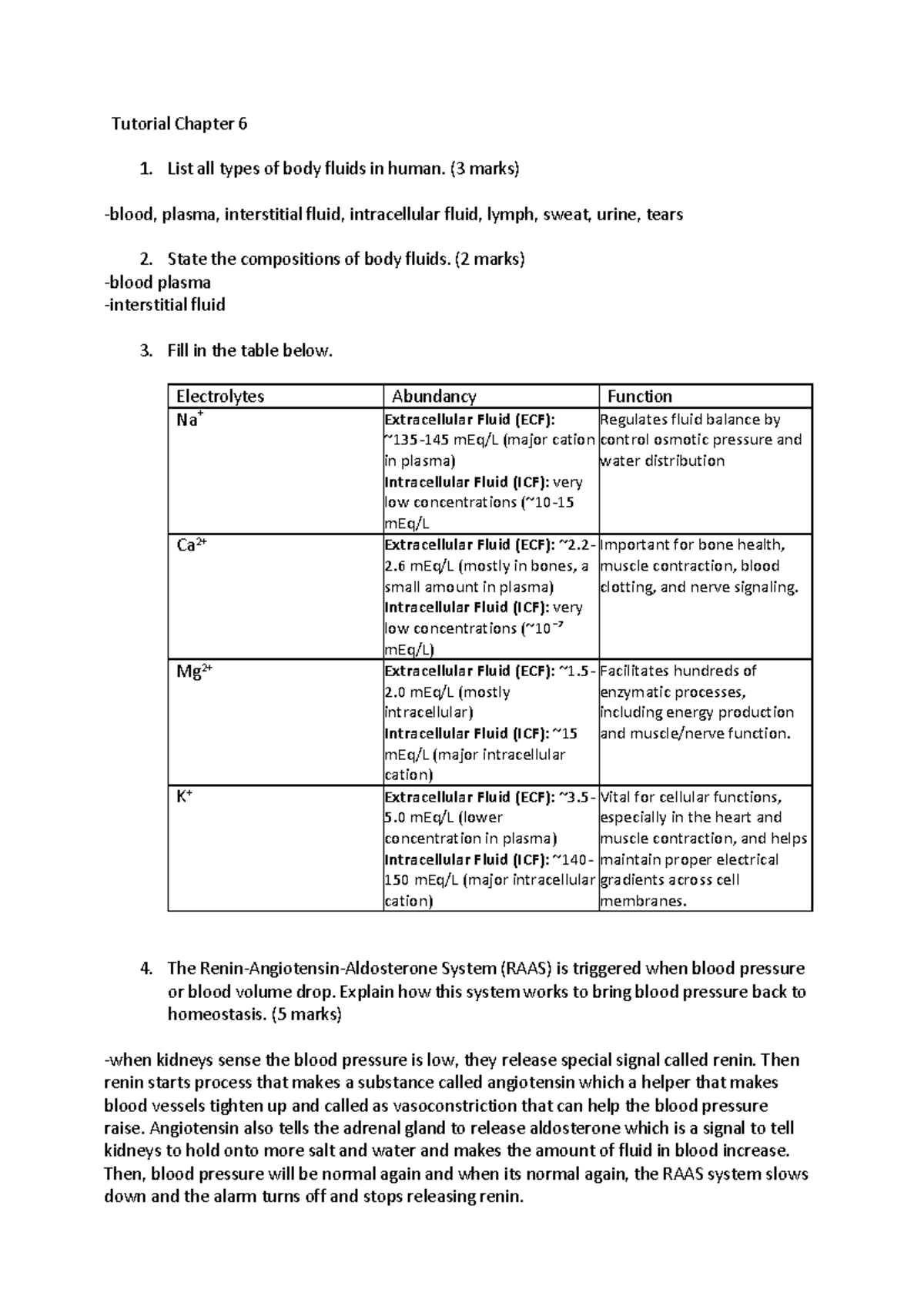 Tutorial Chapter 6 ans - ... - Tutorial Chapter 6 1. List all types of body fluids in human. (3 ...