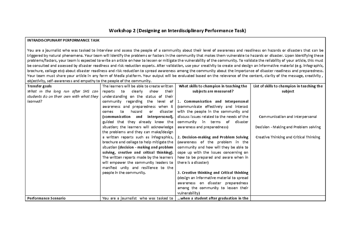 Mesa Workshop 2pdf - good - Workshop 2 (Designing an Interdisciplinary ...