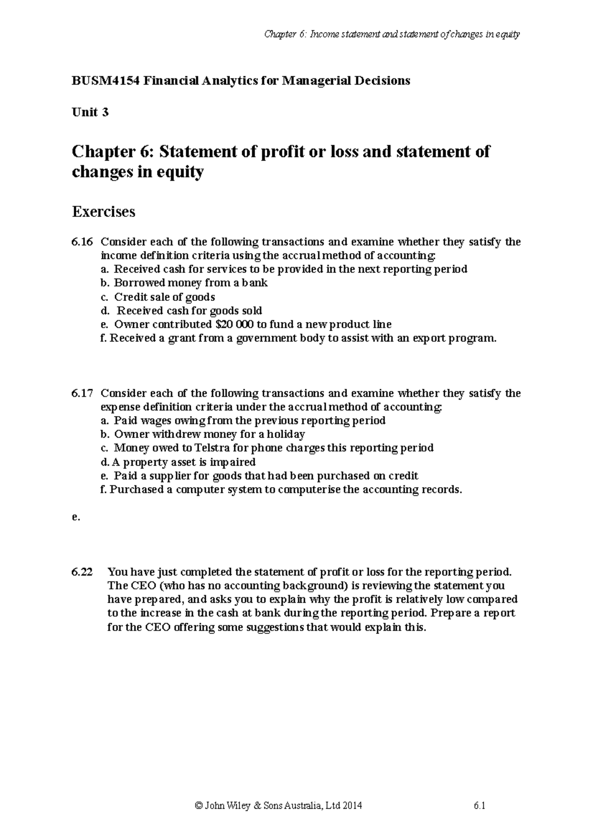 Unit 3 selected questions from textbook - Chapter 6: Income statement ...