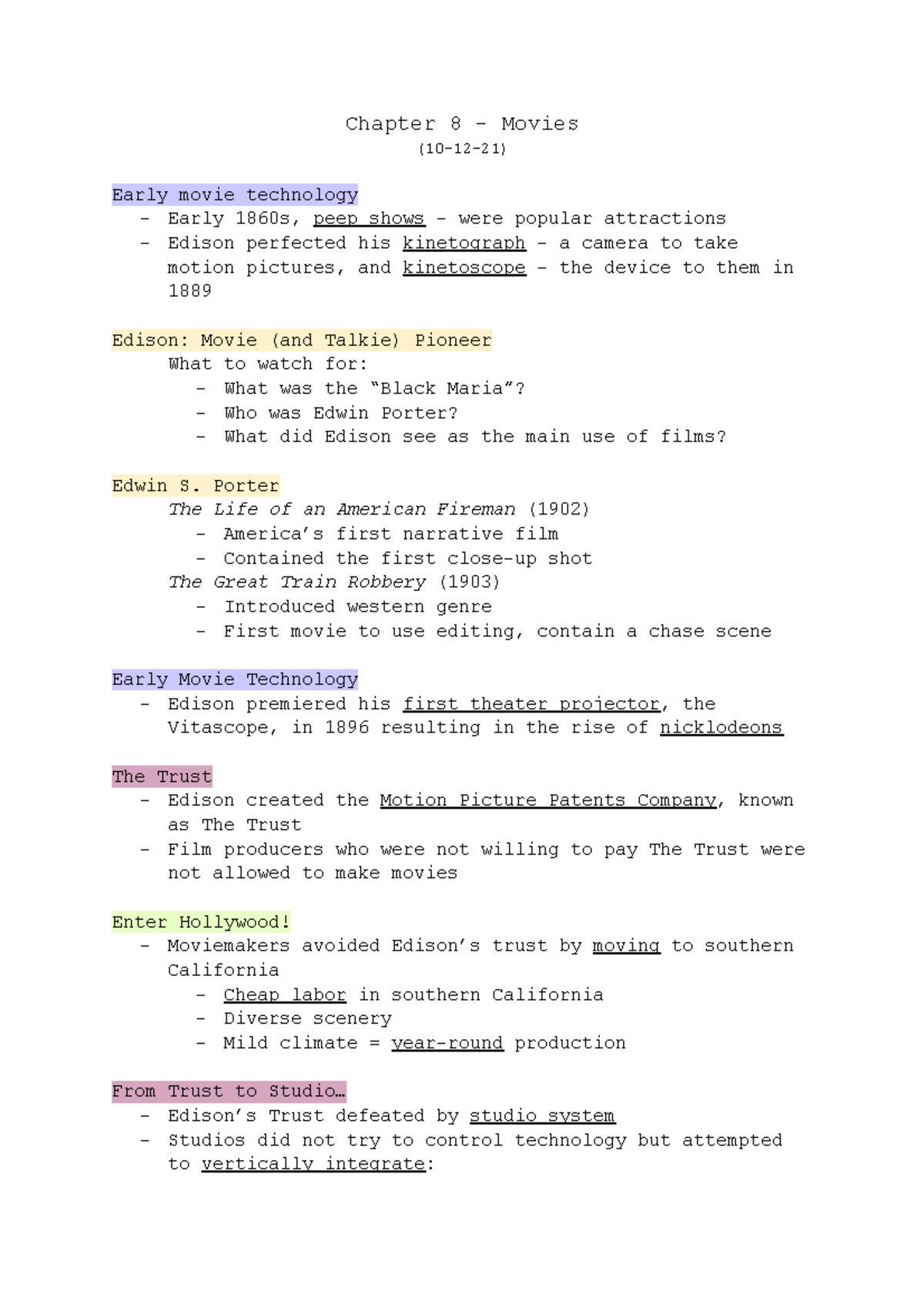 Chapter 8 - Movies - Chapter 8 - Movies (10-12-21) Early movie ...
