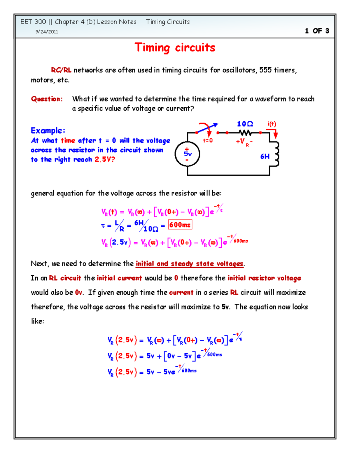 Timing Circuits - Lecture notes 4 - EET 300 Chapter 4 (D) Lesson Notes ...
