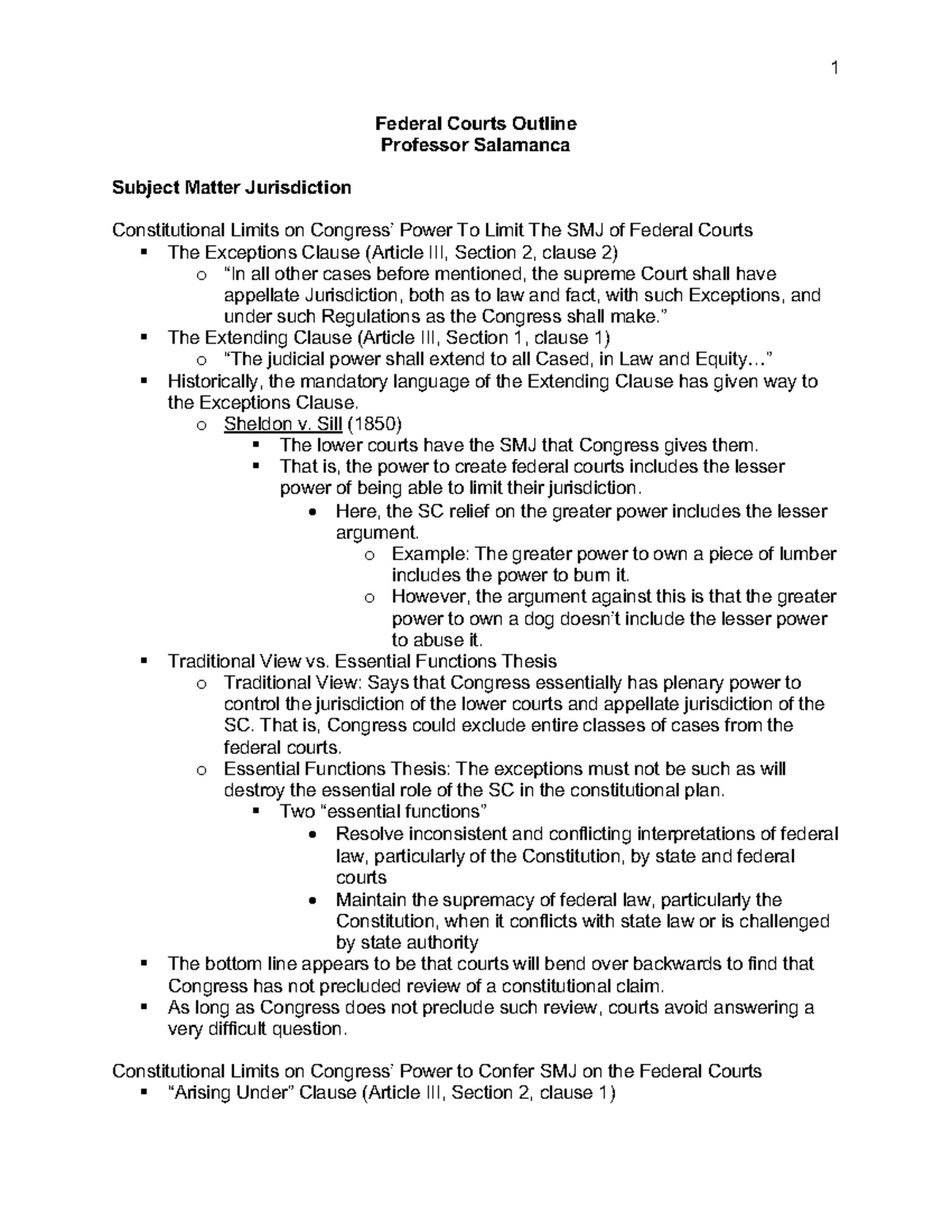 Federal Courts Outline (Prosecutor one) - Federal Courts Outline ...