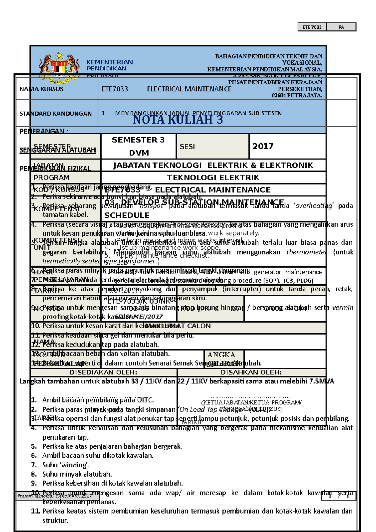 ETE 7033 K3 NOTA Kuliah - Nota elektrik - KEMENTERIAN PENDIDIKAN MALAYSIA BAHAGIAN PENDIDIKAN ...