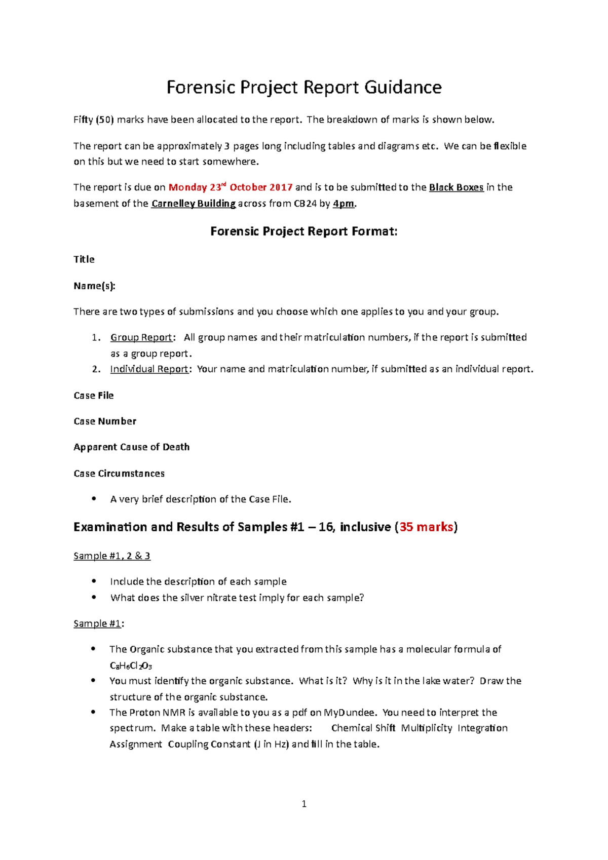 Forensic Project Report Guidance - The breakdown of marks is shown ...