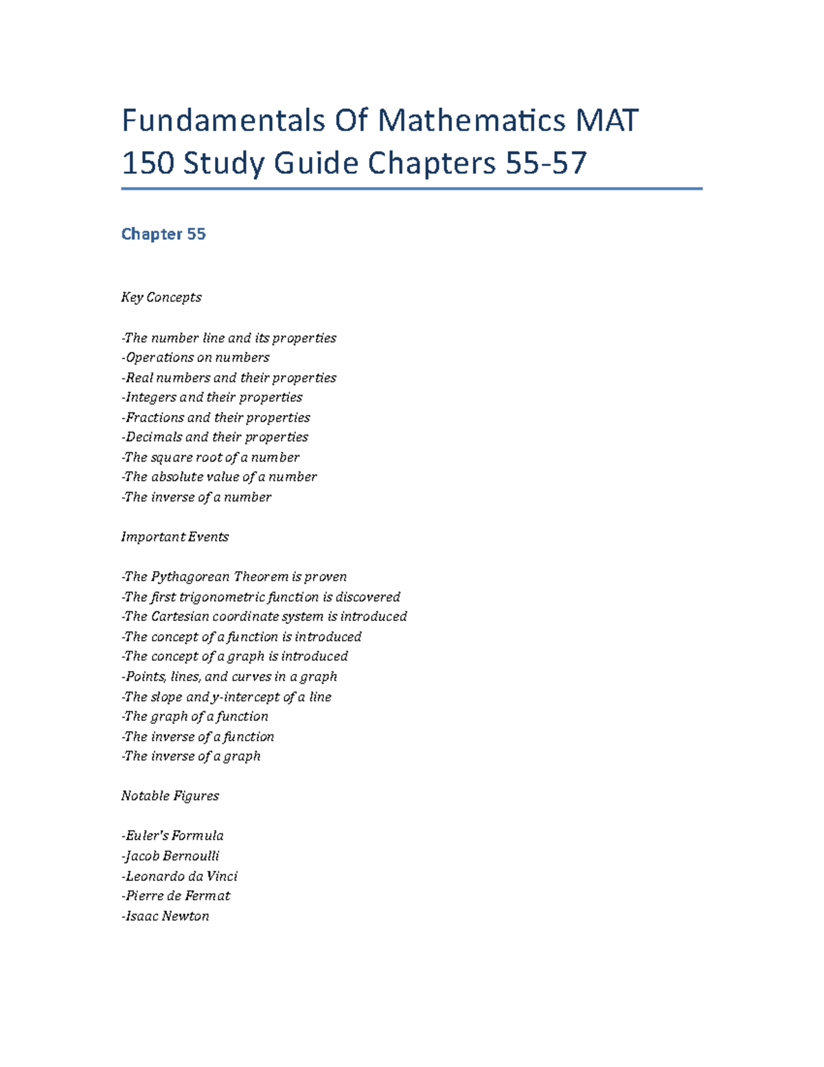 Fundamentals Of Mathematics MAT 150 Study Guide Chapters 55-57 -The ...