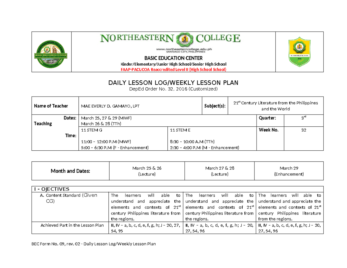 Week 32 Lesson 6 - World Literature - BASIC EDUCATION CENTER Kinder ...