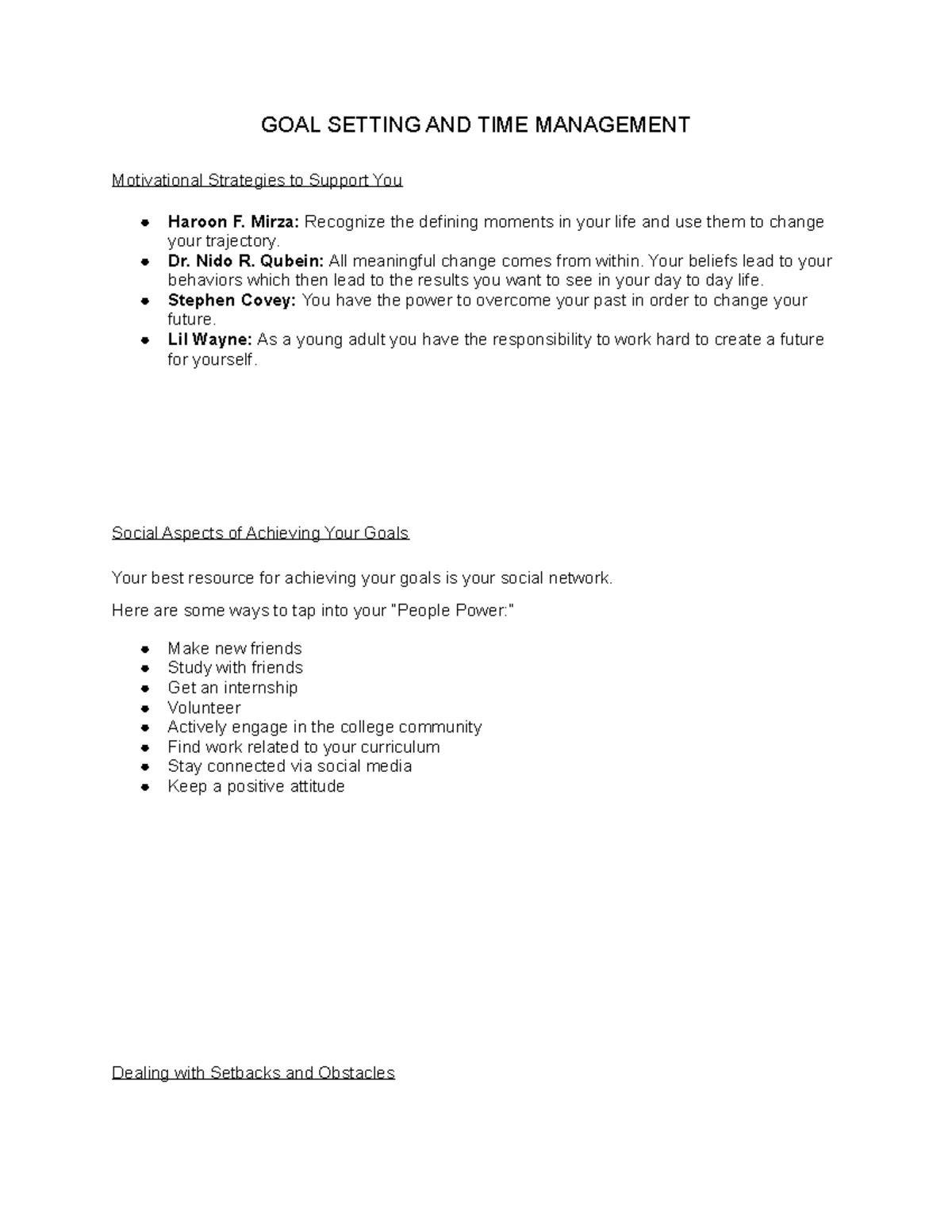 College Success Notes #3 - GOAL SETTING AND TIME MANAGEMENT ...