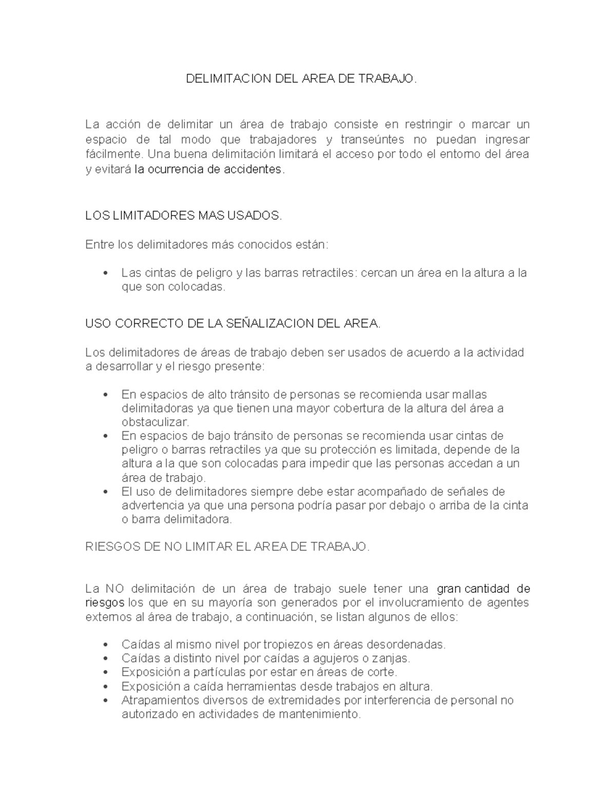 Delimitacion DEL AREA DE Trabajo - DELIMITACION DEL AREA DE TRABAJO. La ...