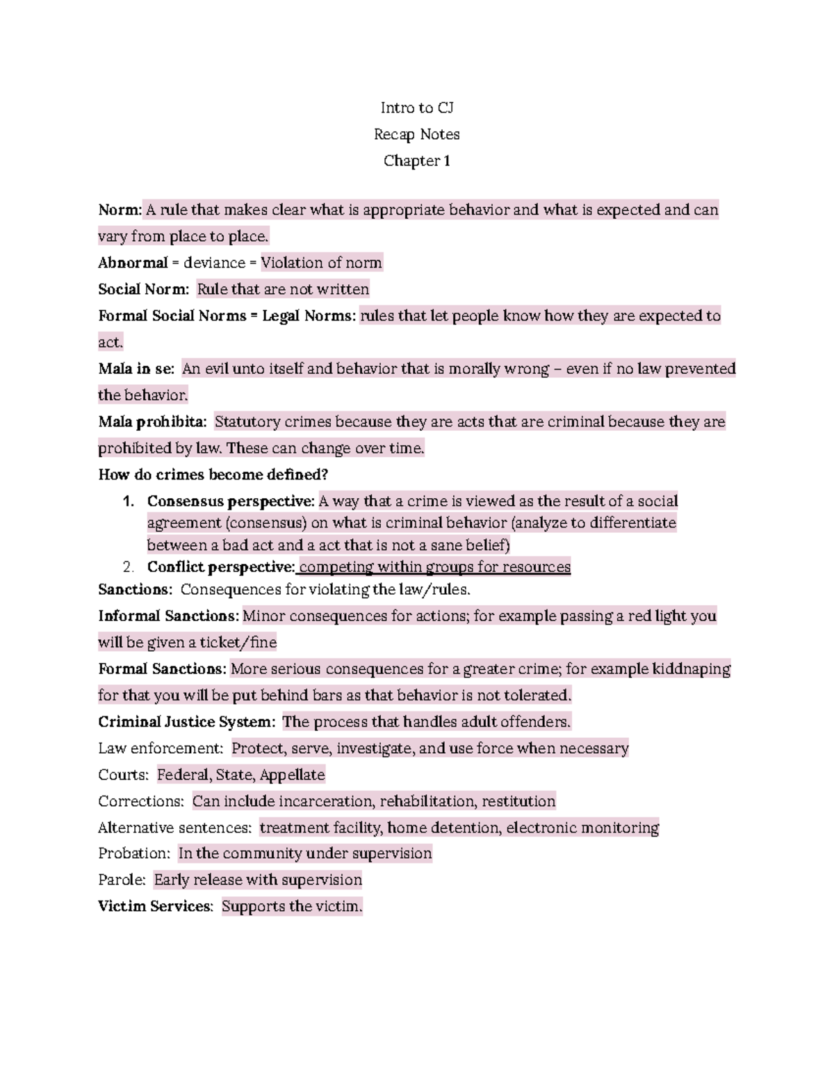 Intro to CJ - Recap notes chapter 1 - Intro to CJ Recap Notes Chapter 1 ...