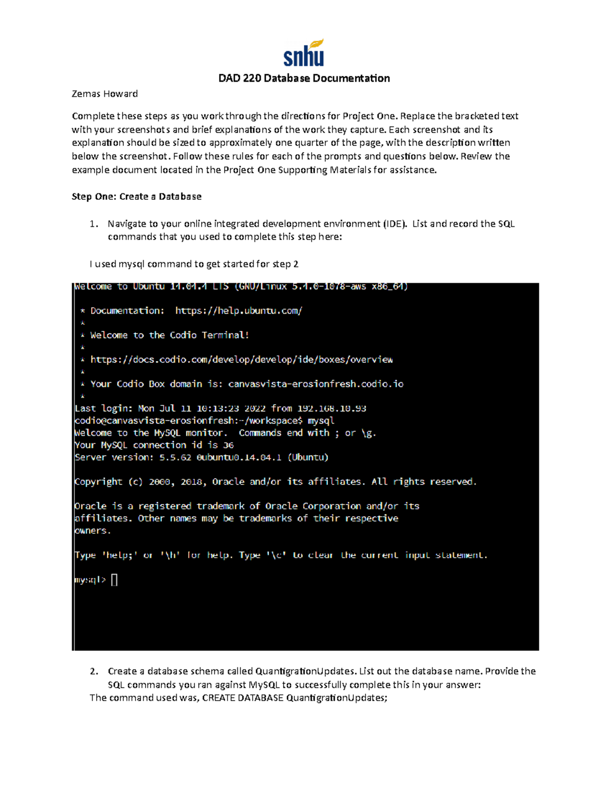 6 1 Dad 220 Database Documentation Template Howard Dad 220 Database Documentation Zemas Howard