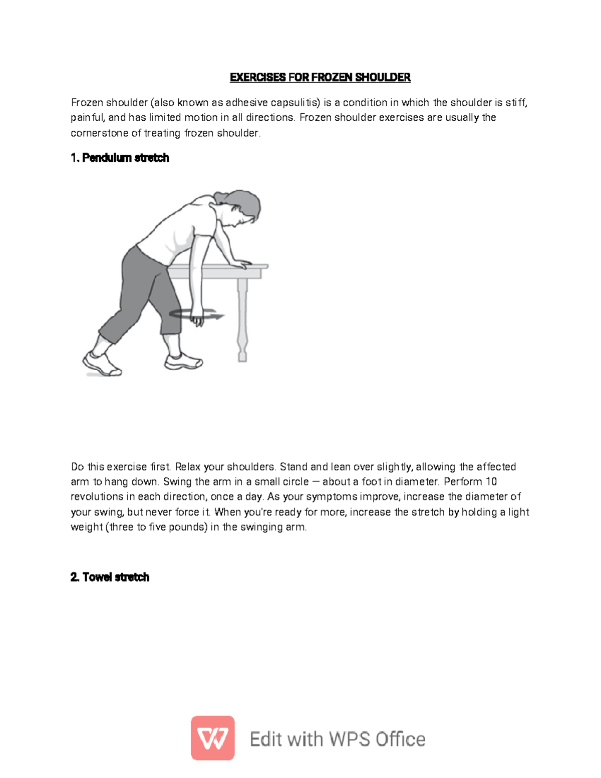 Frozen shoulder and physio-WPS Office - EXERCISES FOR FROZEN SHOULDER ...