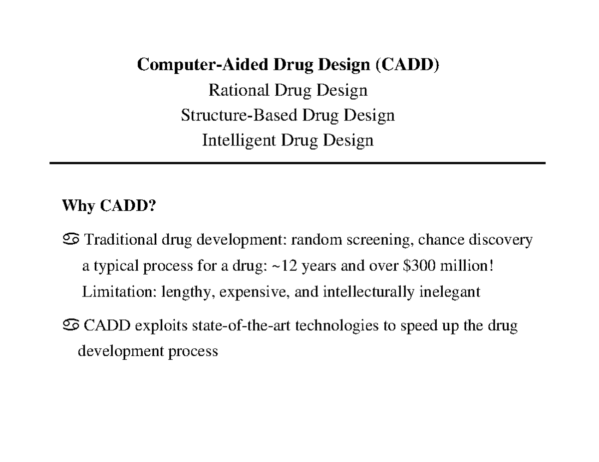 Cadd - lecture notes - ####### Computer-Aided Drug Design (CADD ...