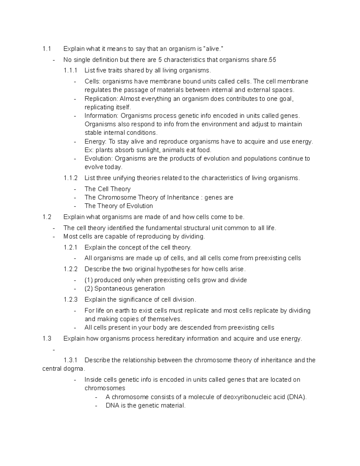 Chapter 1 - 1 Explain what it means to say that an organism is “alive ...