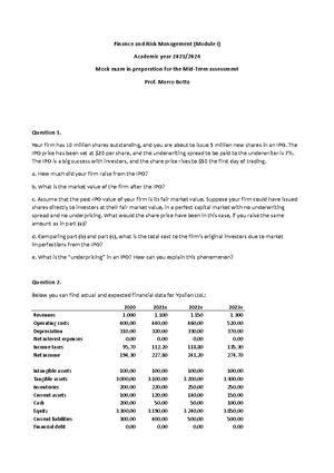 Problem set lecture 8 - Problem set lecture Question 1. You have an arrangement with your broker ...
