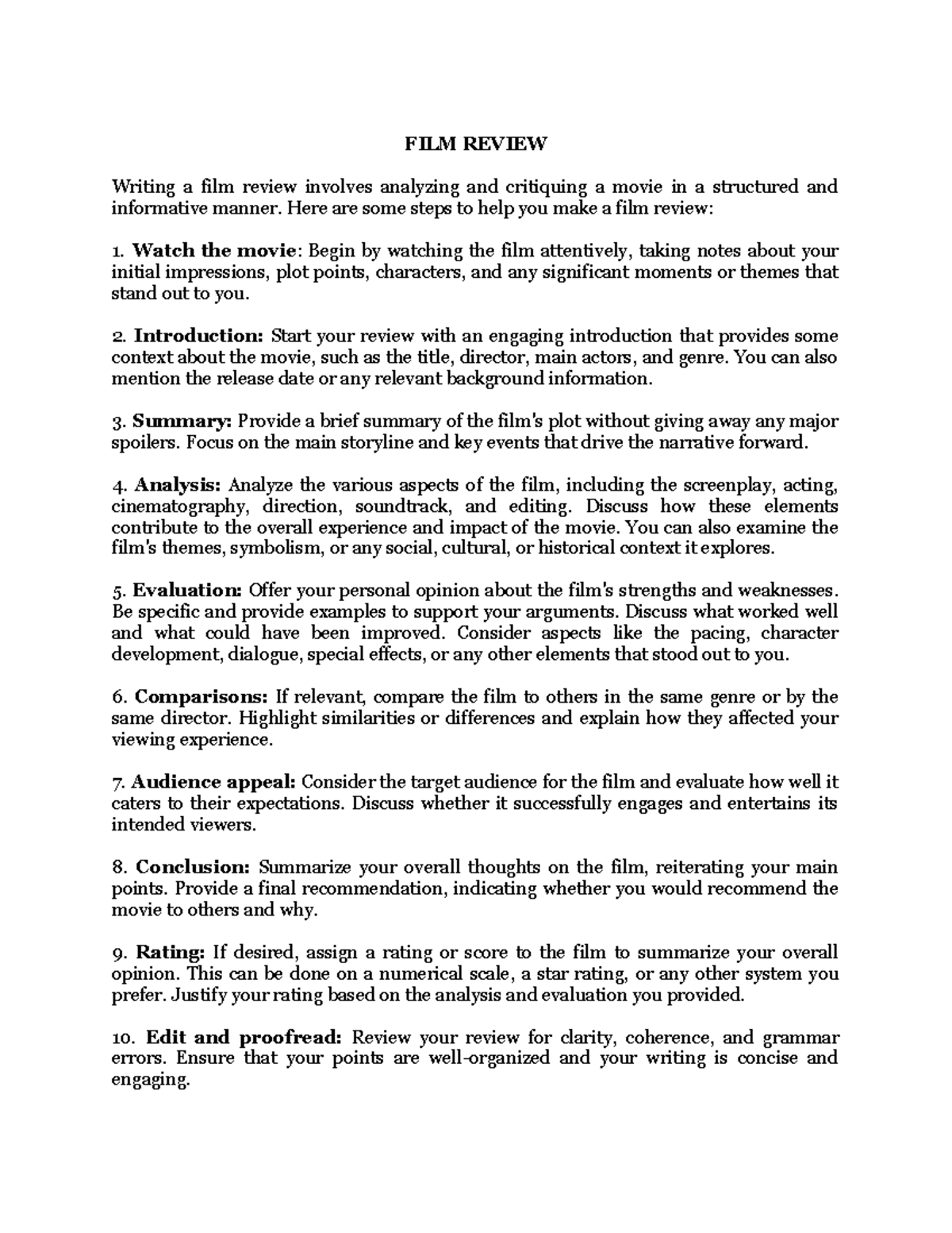 FILM- Review - summ - FILM REVIEW Writing a film review involves ...