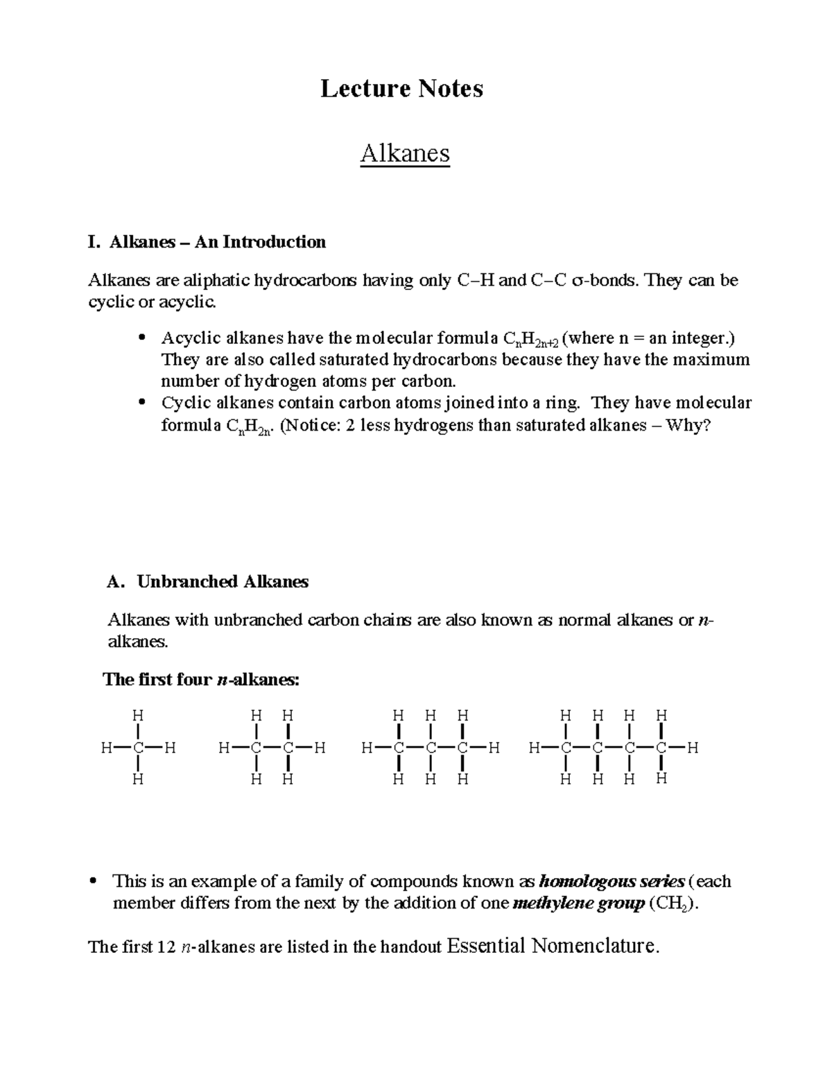 Alkanes - Lecture notes 1-8 - Organic Chemistry - GTU - Studocu