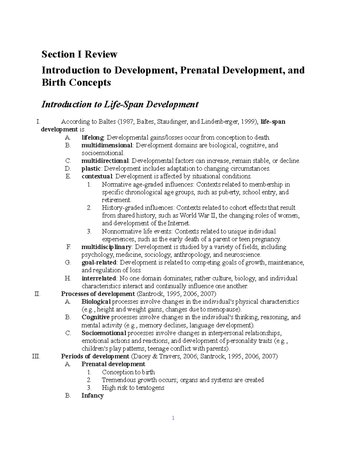 Guide to Life-Span Development for Future Nurses - Section I Review ...