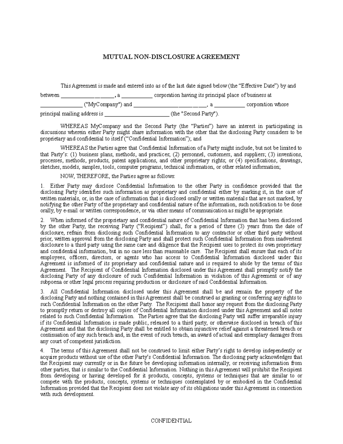 Mutual NDA template to help mutually - MUTUAL NON-DISCLOSURE AGREEMENT ...