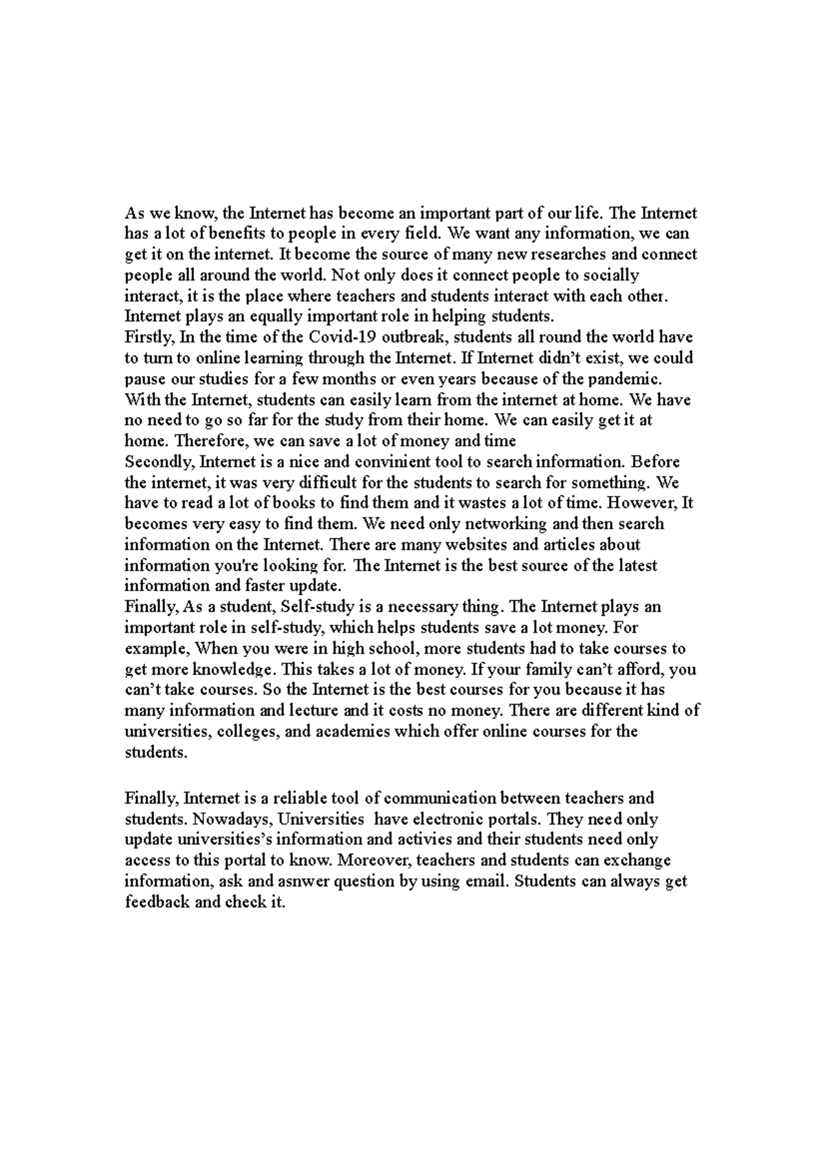 Wri Essay structure - Sample (living longer) - As we know, the Internet ...