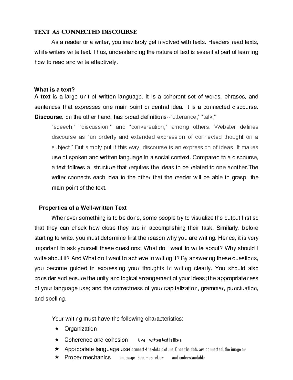 Text As Connected Discourse And Critical Reading Text As Connected