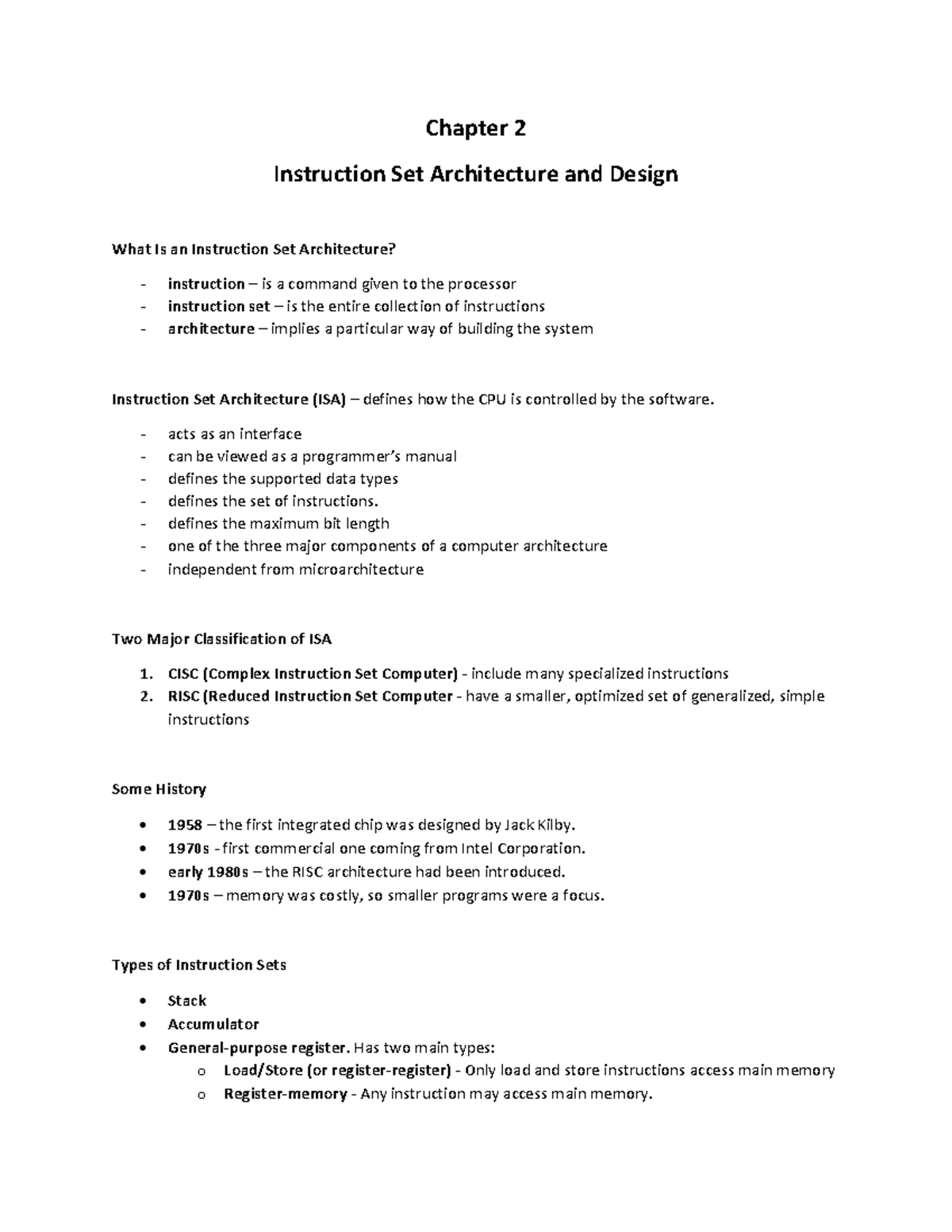 Chapter-2 ( Notes SAP) - Chapter 2 Instruction Set Architecture and ...