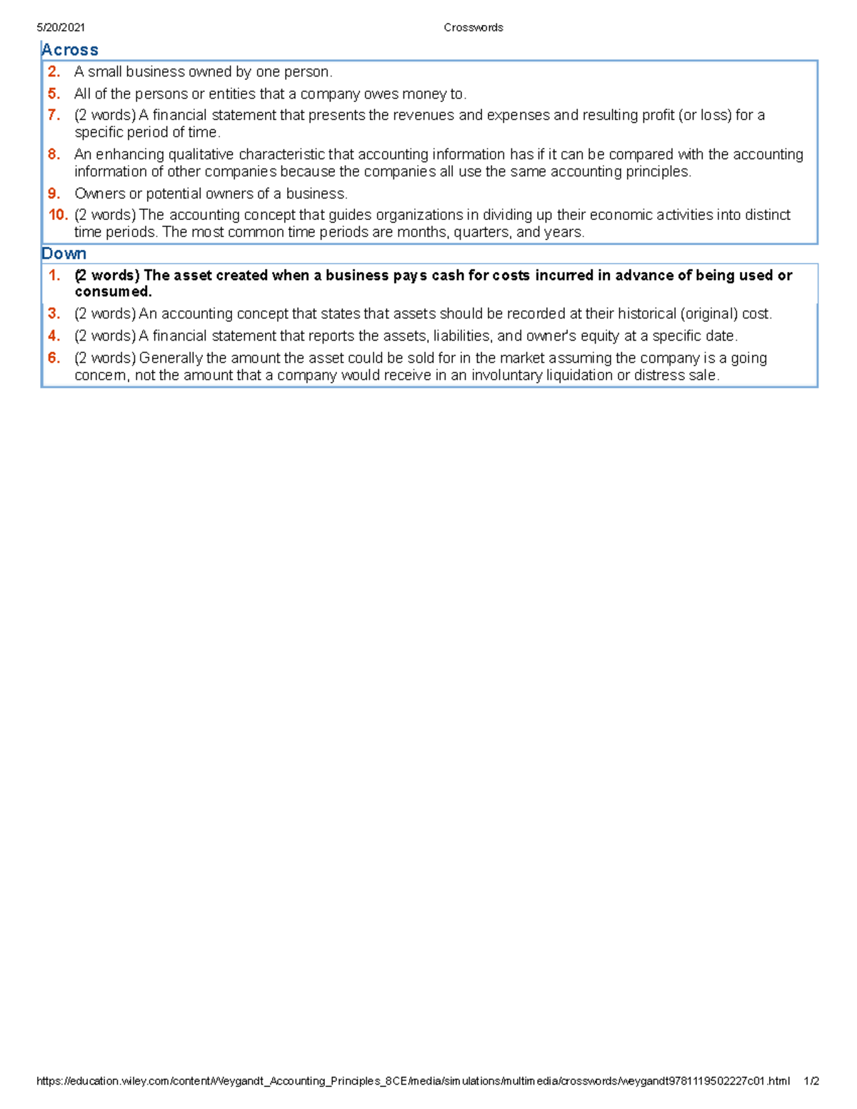 Crosswords Puzzle in accounting 1 - Financial Accounting and Reporting ...