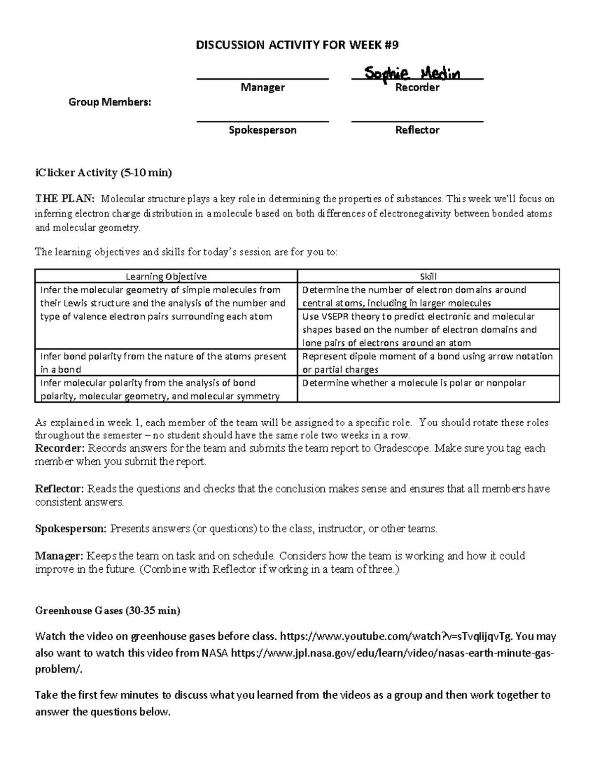 Discussion worksheet 9 - DISCUSSION ACTIVITY FOR WEEK ####### Group ...